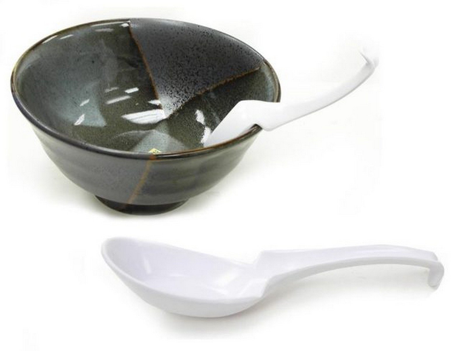 JapanBargain, Japanese Soup Spoons with Hook Chinese Spoons Wonton Spoons Ramen Spoons Ladle Style Soup Spoons, White Color, 3 Pack