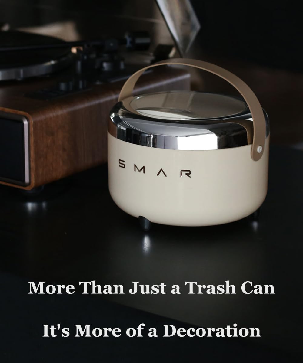 Aiabaleaft Mini Trash Can with Lid, Small Trash Can for Desk, 1.5 Liters Countertop Mini Garbage Cans, PET Desk Wastebaskets, 3 Roll Bags Included (Milky White)