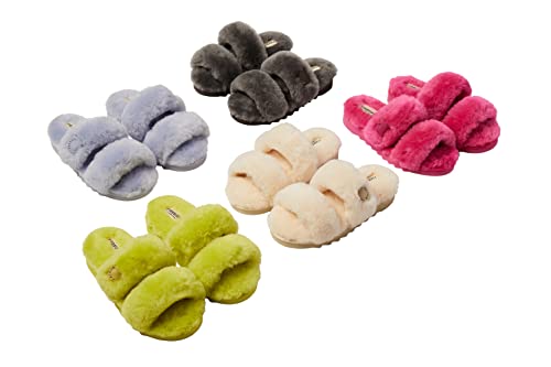 Dearfoams Women's Fireside Benalla All Over Shearling Double Band Easy on/Off Slide Slipper, Paradise Pink, 8