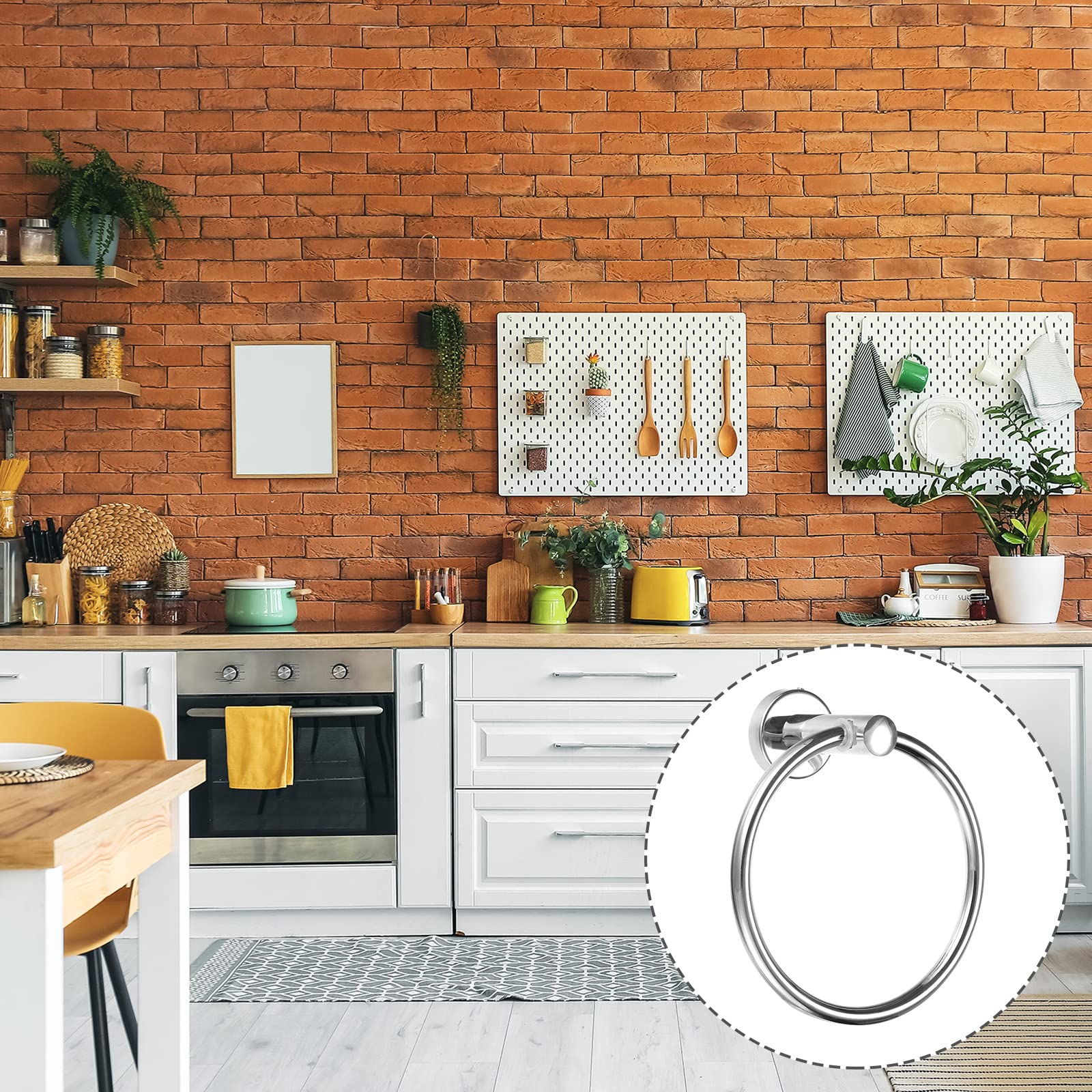 HARFINGTON 304 Stainless Steel Towel Ring Wall Mounted Round Hanging Holder with Screws for Bathroom Kitchen Accessories, Silver Tone