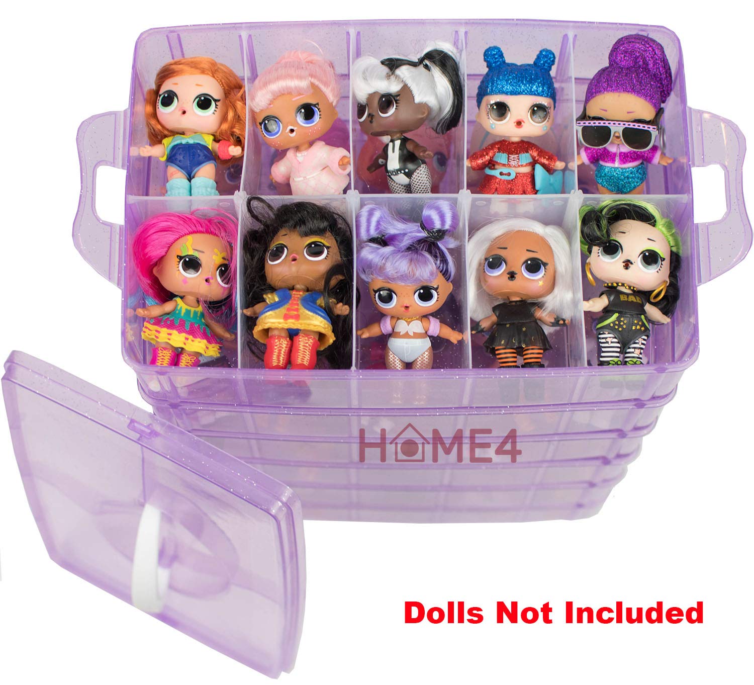 HOME4 No BPA 60 Adjustable Compartments 6 Layers Stackable Storage Container Organizer Carrying Display Case, Compatible with Small Toys Lol, Shopkins, Omg (Dolls Not Included) (Purple)