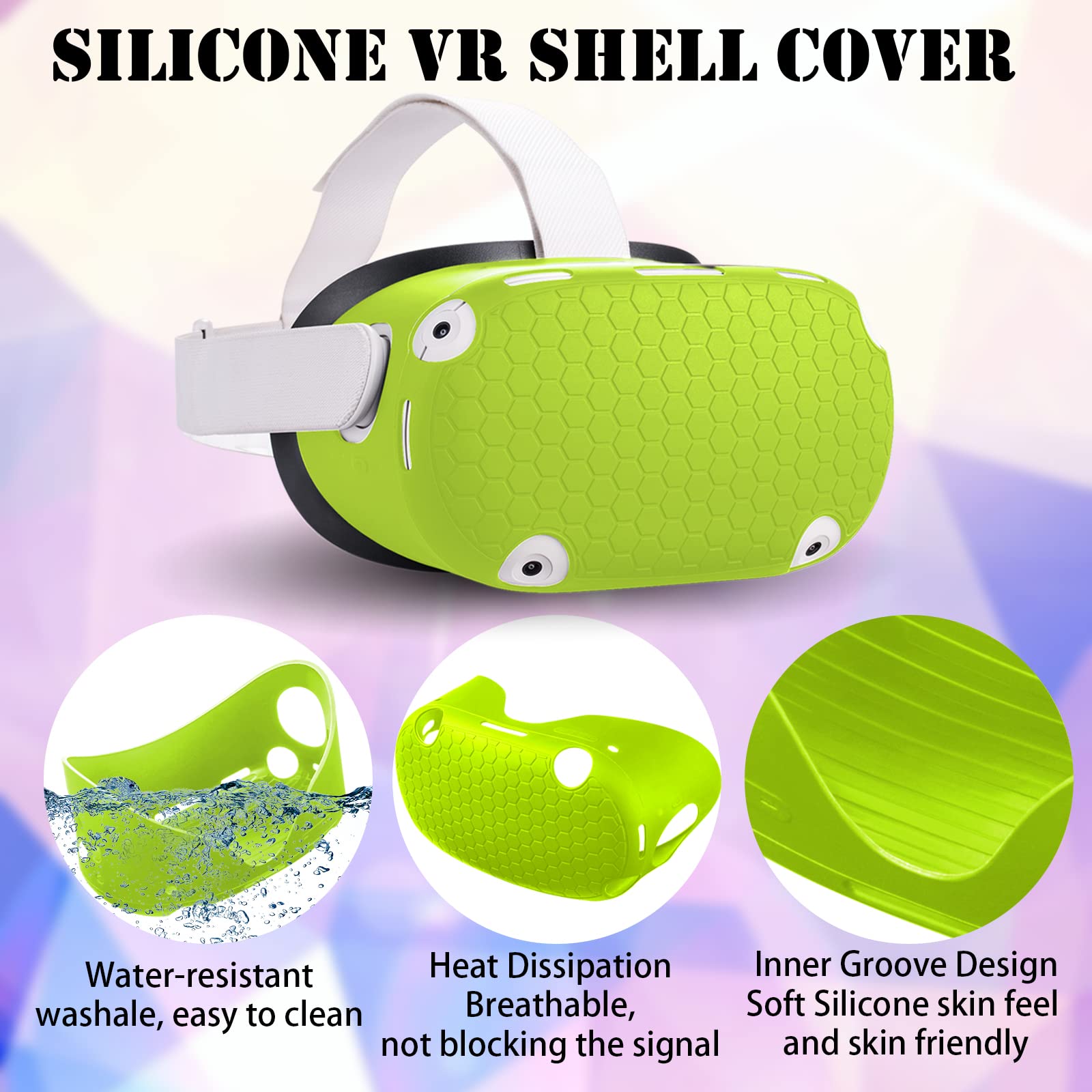 Accessories Compatible with Oculus Quest 2 Silicone Touch Controller Grip Cover, Face Cover, Headset Shell Cover, Protective Lens Case, Disposable Eye Sleeves