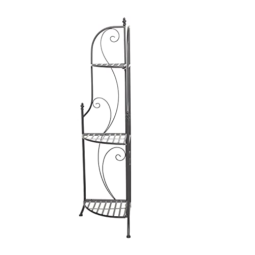 Deco 79 Metal Scroll Indoor Outdoor Tall Folding 3 Shelf Bakers Rack, 17" x 11" x 46", Black