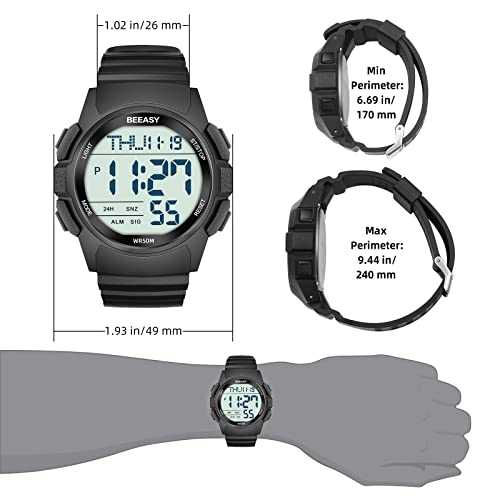 Beeasy Men Digital Sports Watch,Waterproof Watch with Stopwatch Countdown Timer Alarm Function Dual Time Watch for Mens Student