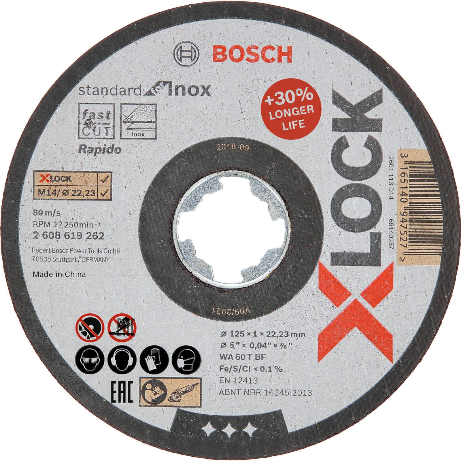 Bosch Professional 1x Standard for Inox X-LOCK Cutting Disc (for Stainless Steel, Ø 125 x 1 x 22,23 mm, Straight, Accessory Angle Grinder)