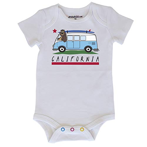 JP DOoDLES California Surfer State Flag Bear Onesie, Baby Bodysuit, Cute Creeper, Infant Romper, Newborn Snap-tee (Surfer Bear, 3 Months)