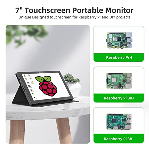 APROTII RasPi Screen, 7 inch 1024x600 IPS Portable Monitor, 5-Points Capacitive Touchscreen Display Mini HDMI Monitor for Laptop RasPi 4B 3B+3A+ & Banana Pi win7/8/10/11 & Game Consoles