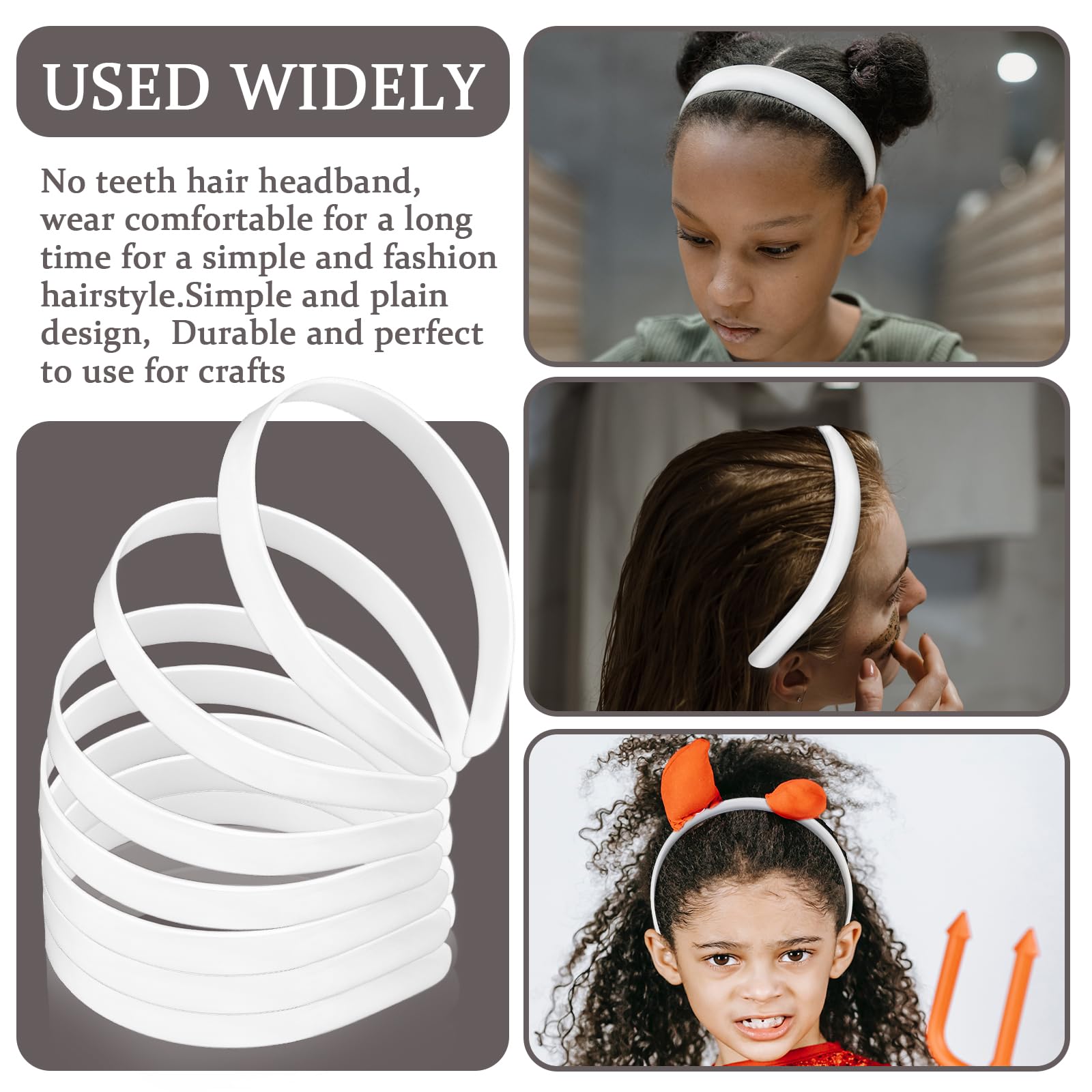 50PCS Amersumer 1/2" Girls Plain No Teeth DIY Plastic Headbands Headwear Hair Accessories (Black) (WHITE)