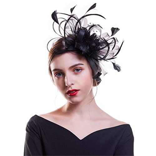 7 Colors Hats Women Flower Feather Hats Retro Bridal Hair Accessories Party Black