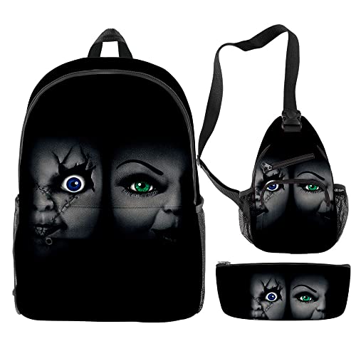 BINGTIESHA Chucky Backpack Three-piece Sets Casual Harajuku TV Play Oxford Cloth Travel Bag Style Backpack (YM01380)