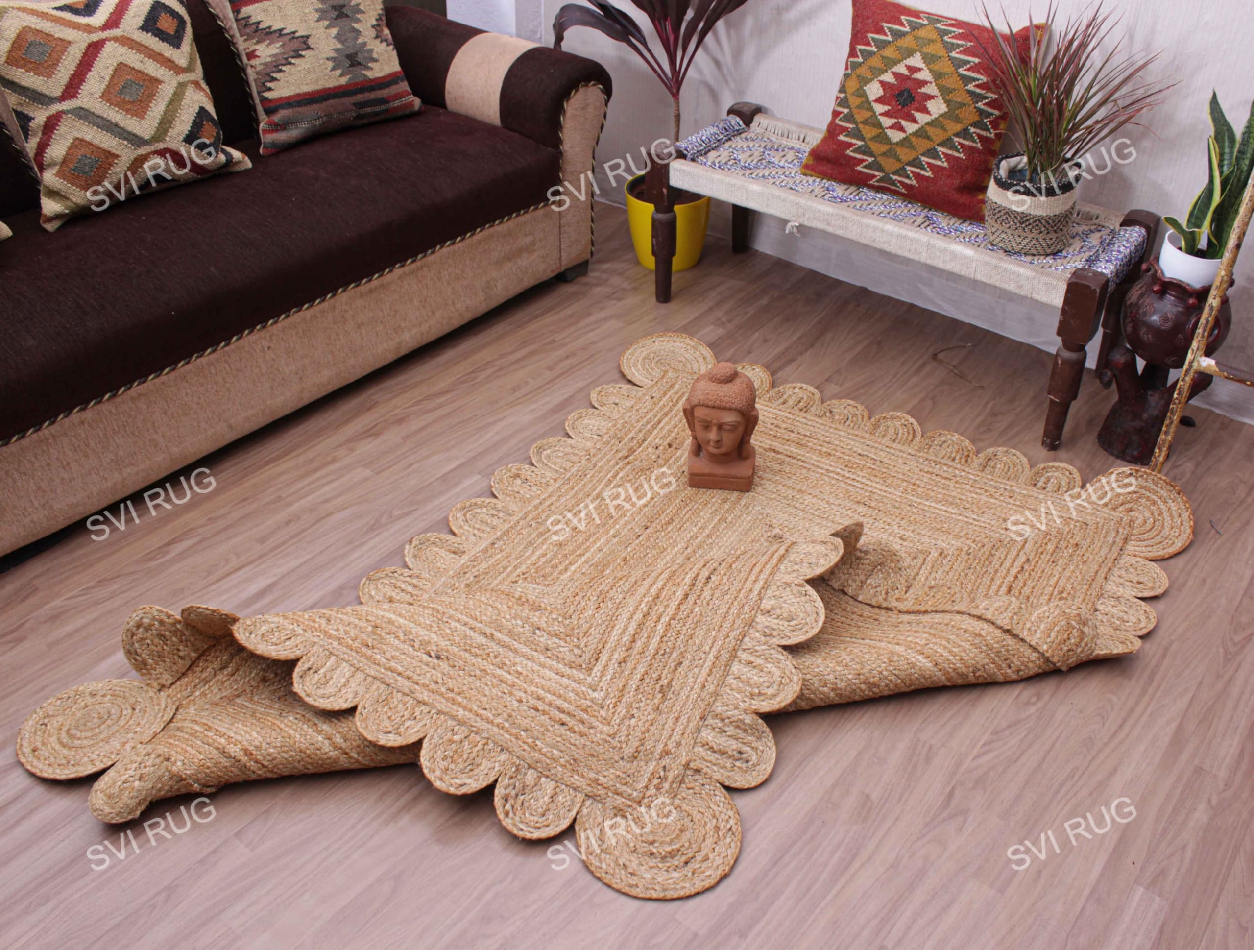Scallop Pattern Jute Bohemian Area Rug (2' x 3')