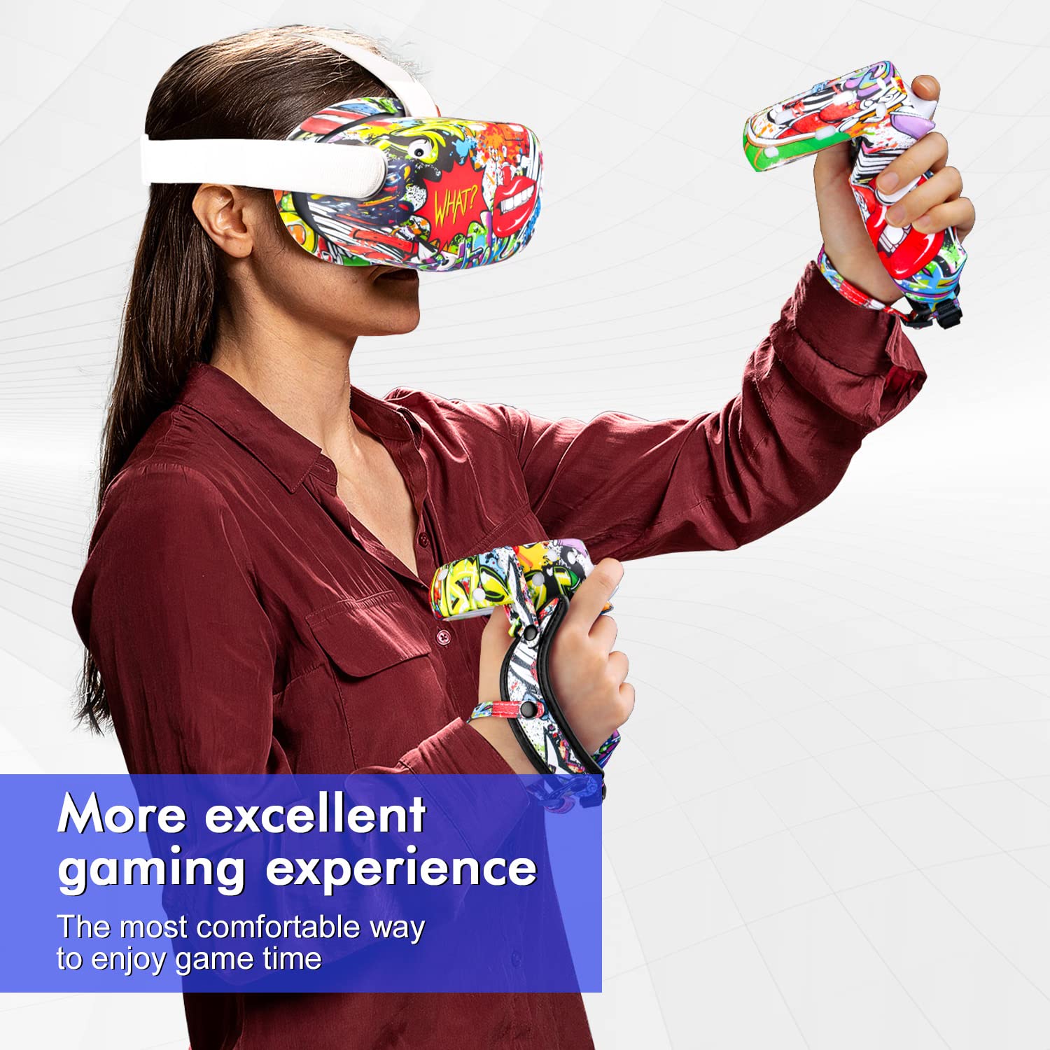 Accessories for Oculus Quest 2, YIZEIJOB VR Protective Silicone Cover Skin Set Compatible with Meta Quest 2 - Street Graffiti
