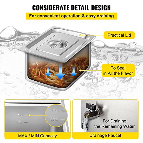 Commercial Food Warmer 850W Electric Steam Table 17 Qt Bain Marie - Stainless Steel for Buffet Catering