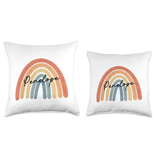 Boys & Girls New Baby Personalized Name Cushions New Born Baby Penelope Personalized Gift Rainbow Nursery Throw Pillow, 18x18, Multicolor