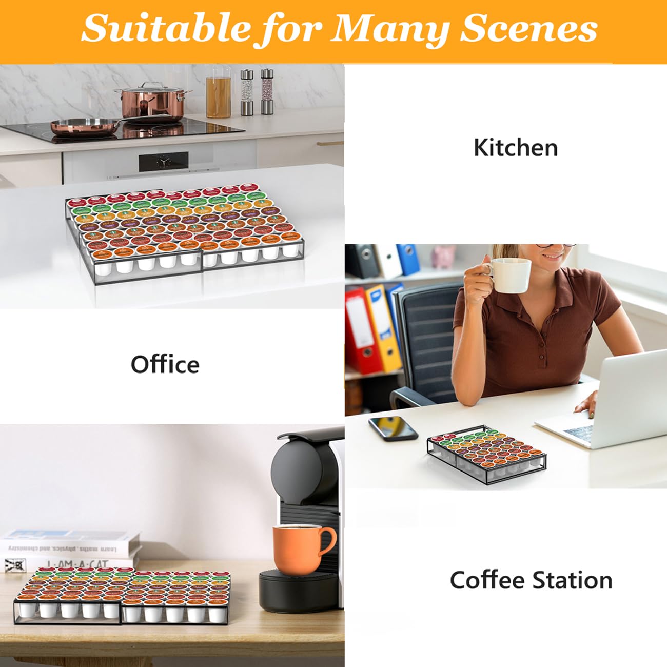 Kssiaz Coffee Pod Holder Drawer, Expandable K Cup Holder Compatible with Keurig K-Cup, K Cup Drawer Organizer Hold 35-70 Coffee Pod Storage for Coffee Station Office and Kitchen, Black