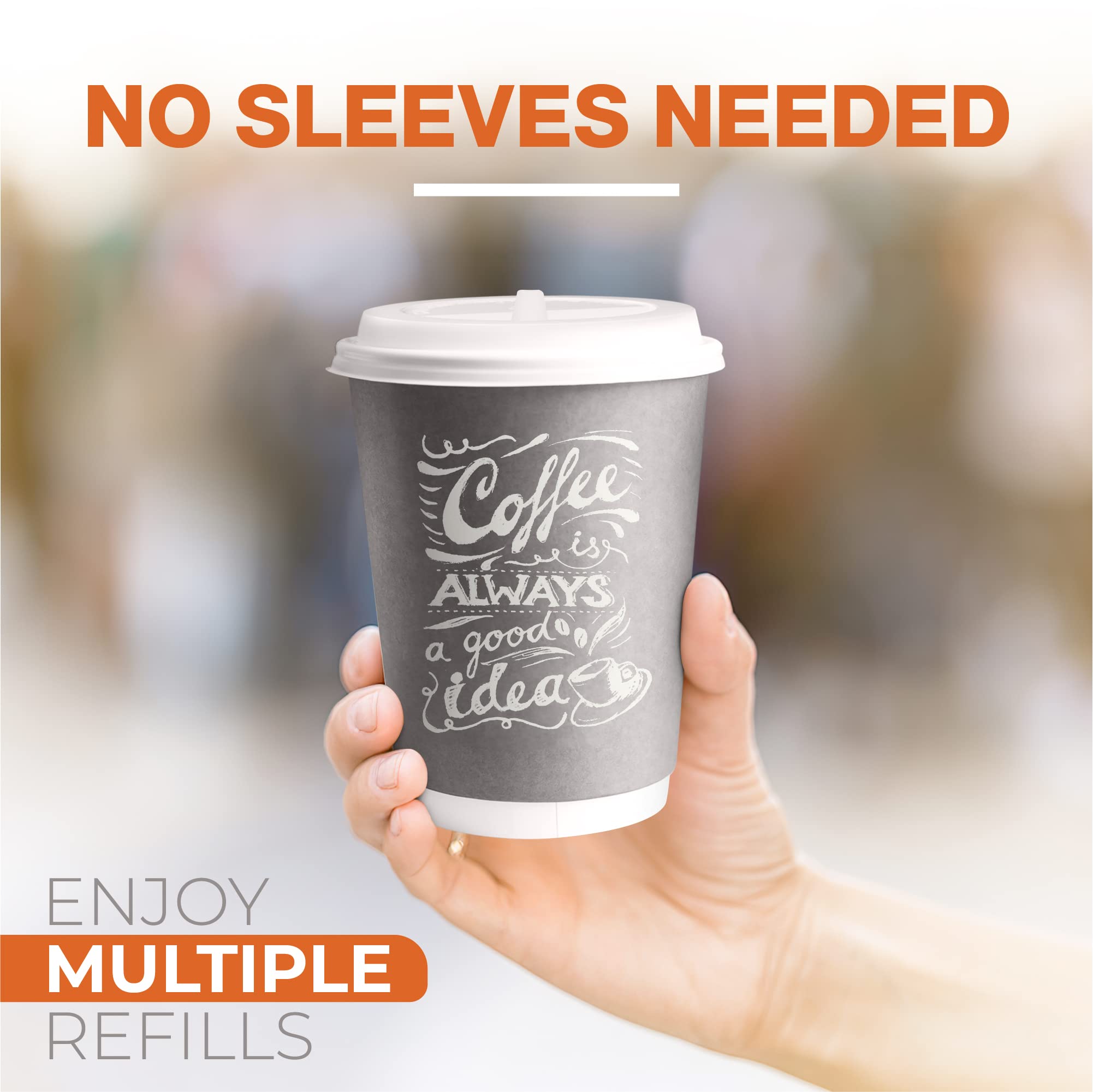 80pcs Insulated Double Wall, 12 oz Disposable Coffee Cups with Lids & Stirrers-To Go Paper Coffee Cups with lids for Hot&Cold Beverages-Hot Cups for Coffee, Tea, Chocolate-for Office, Cafes, Weddings