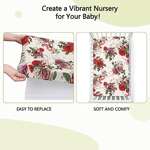 English Garden Themed Fitted Crib Sheet,Standard Crib Mattress Fitted Sheet Soft and Breathable Bed Sheets - Crib Mattress Sheet or Toddler Bed Sheet,28β x52β,Champagne Multicolor
