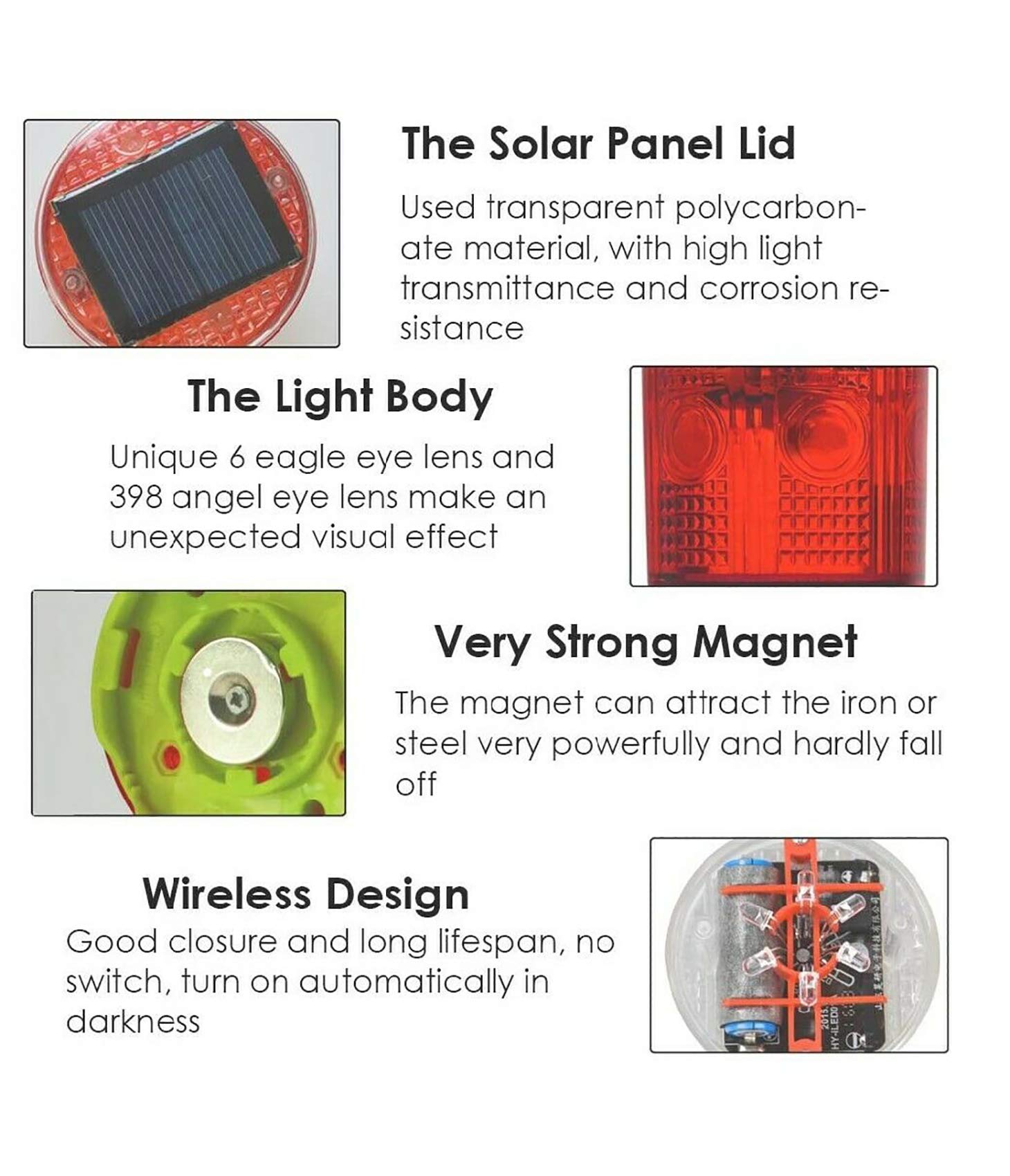 Solar Strobe Warning Light, with Strong Magnetic Base High Bright LED Flashing 360° Wireless Control Automatically Turn On Waterproof IP65 for Construction, Traffic, Factory, Safety Sign (Red)