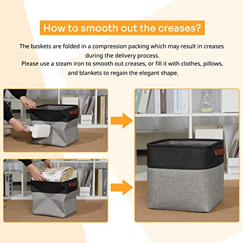 DULLEMELO Collapsible Bundle Baskets 2 Large Baskets 17"x12"x15" + 4 Cube Baskets 11"x11"x11"(Black&Grey)