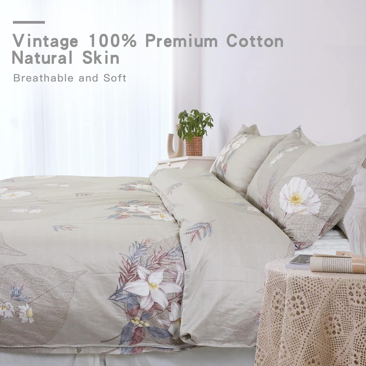 Helthep Duvet Cover Twin Size,100% Washed Cotton Duvet Cover Twin Size (68"x 90") with 2 Pillowcases(20"x 26"),4 Corner Ties,Zipper Closure.