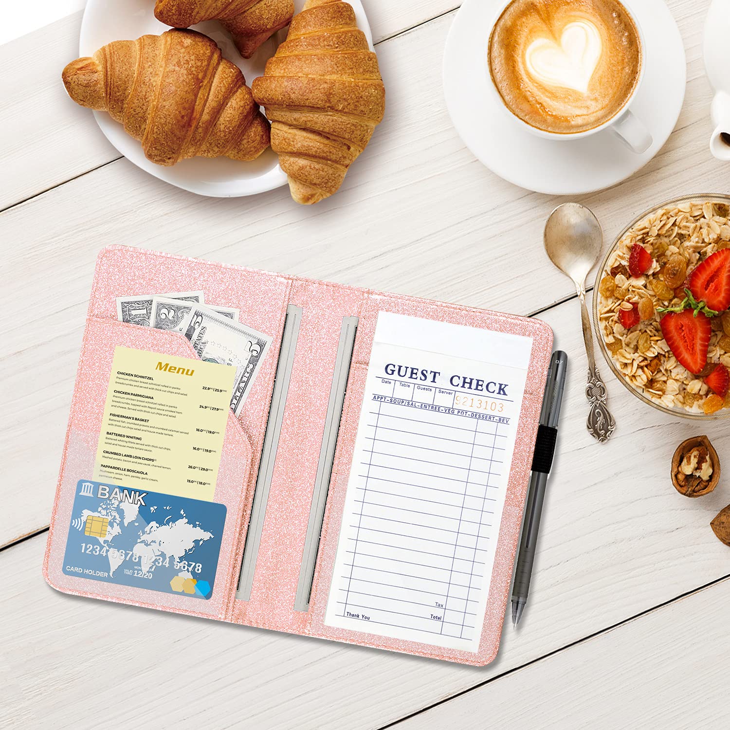 ACdream Server Books for Waitress, Guest Book Note Pad, Cute Pocket Leather Money Organizer Wallet, Cash Check Bill Receipt Holder Presenter, Waiter Accessories Fit Server Apron