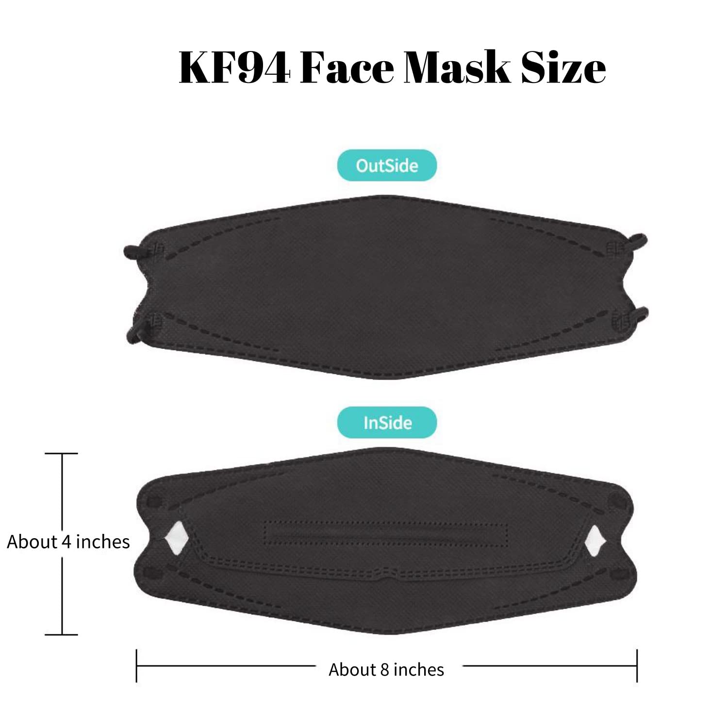 50PCS KF94 Mask, 3D Fish Type Masks for Adult, Protective Face Shield Mask 4 Layer with Adjustable Nose Clip Men Women Black