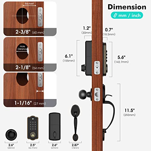 Keyless Entry Door Lock, DIHOOM Electronic Smart Lock, High Security Front Door Lock Easy to Install, Auto Lock Keypad Deadbolt Featuring SmartKey, 10 Customizable User Codes