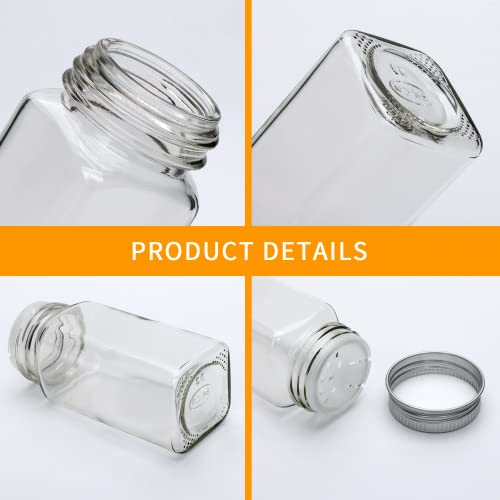 Datttcc 52 Pack Glass Spice Jars,Reusable Clear 4 OZ Square Seasoning Containers with Silver Metal Caps and Pour/Sift Shaker Lids Spice Jars with Labels and Funnel Sets for Cabinet,Kitchen Pantry