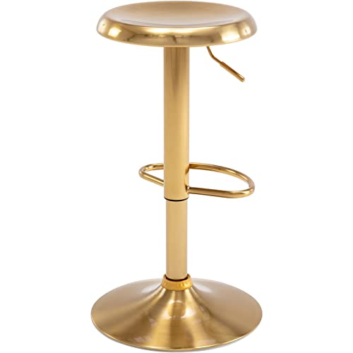 Brage Living Adjustable Bar Stool, Swivel Round Metal Airlift Barstool, Backless Counter Height Bar Chair for Kitchen Dining Room Pub Cafe (Gold)