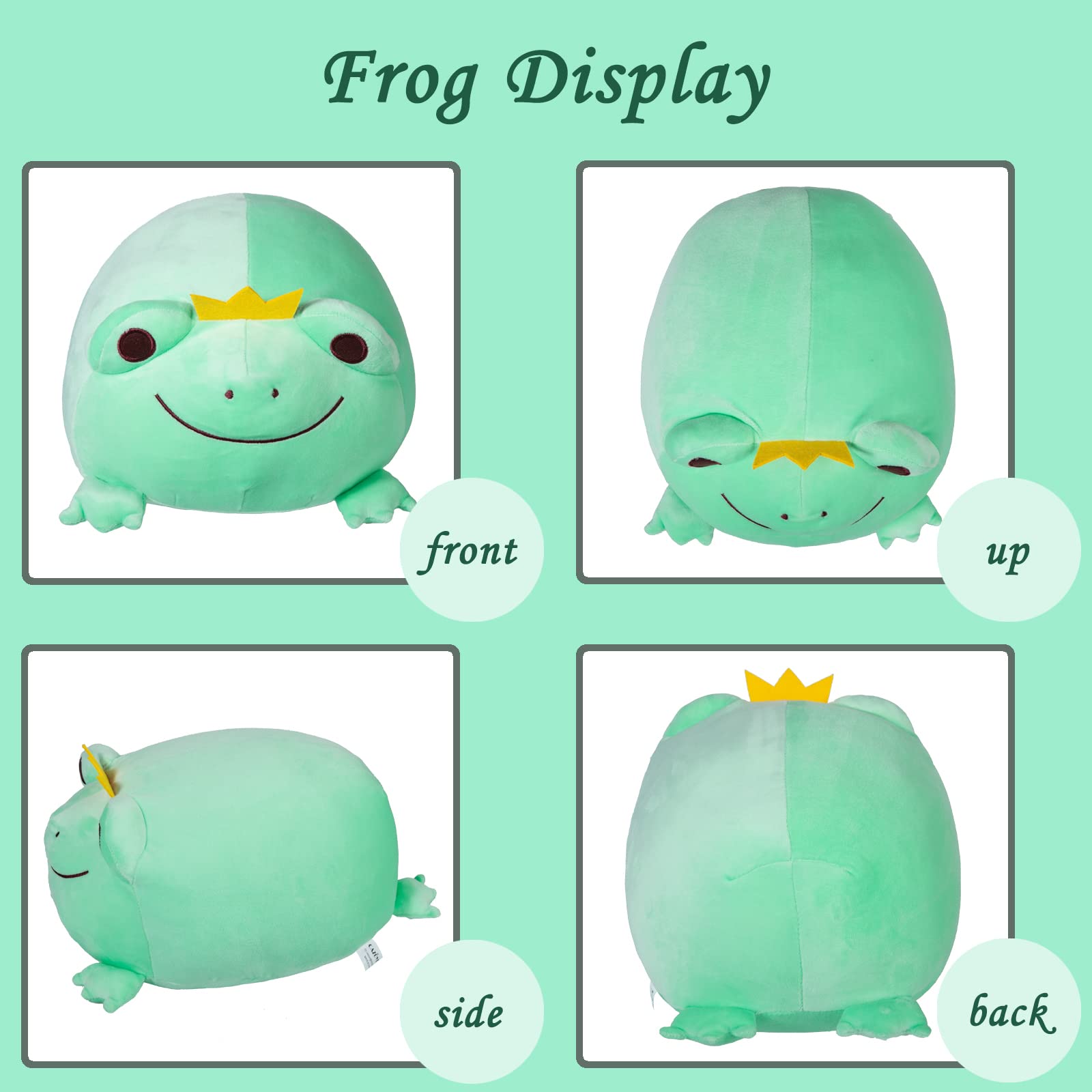 CAZOYEE Cute Frog Plush, Stuffed Animal Soft Toy, Adorable Cool Pillow & Plushies for Kids, Bedroom Decor, Gift Idea