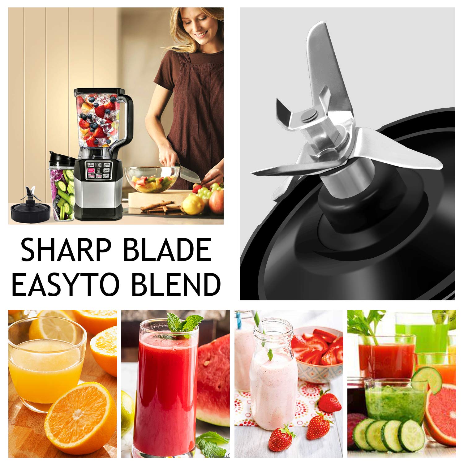 7 Fins Ninja Blender Blade Replacement Parts,bottom Blade For Ninja Blender,for Nutri Ninja Blender Extractor Blade Auto Iq Bl682-30 Bl642-30 Bl450-30 Bl482-30 Nn100 Bl492 Bl2013 (2 Gasket,1 Hook)