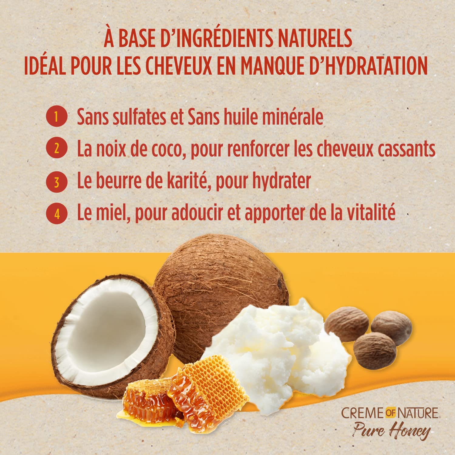 Hair Mask by Creme of Nature, Pure Honey, Coconut Oil and Shea Butter Formula, Moisture Replenish & Strength, 11.5 Oz