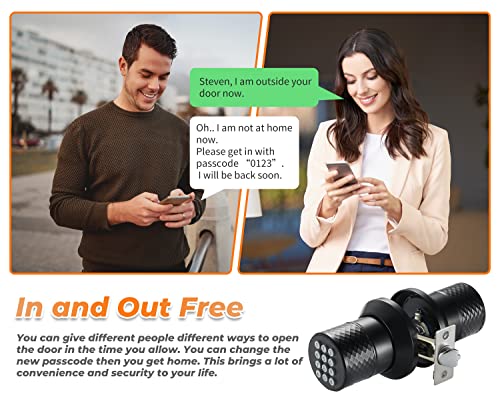 Keypad Door Knob Lock, Keyless Entry Door Lock with Anti-Slip Handle, Auto Lock, Waterproof Electronic Black Door Knob, Safe and Easy Installation for Home, Office, Hotel and Garage