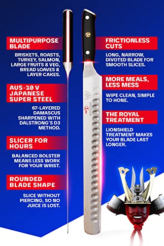 Dalstrong Shogun Elite Series Damascus Japanese AUS-10V Super Steel Granton Edge Slicing & Carving Kitchen Knife, 12 Inches, Sheath Included