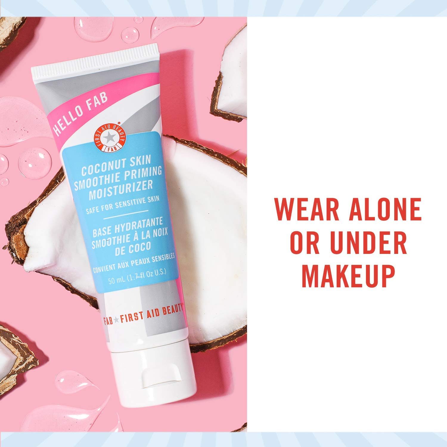 First Aid Beauty Hello FAB Coconut Skin Smoothie Priming Moisturizer, 2-in-1 Moisturizer and Makeup Primer β 1.7 Oz.