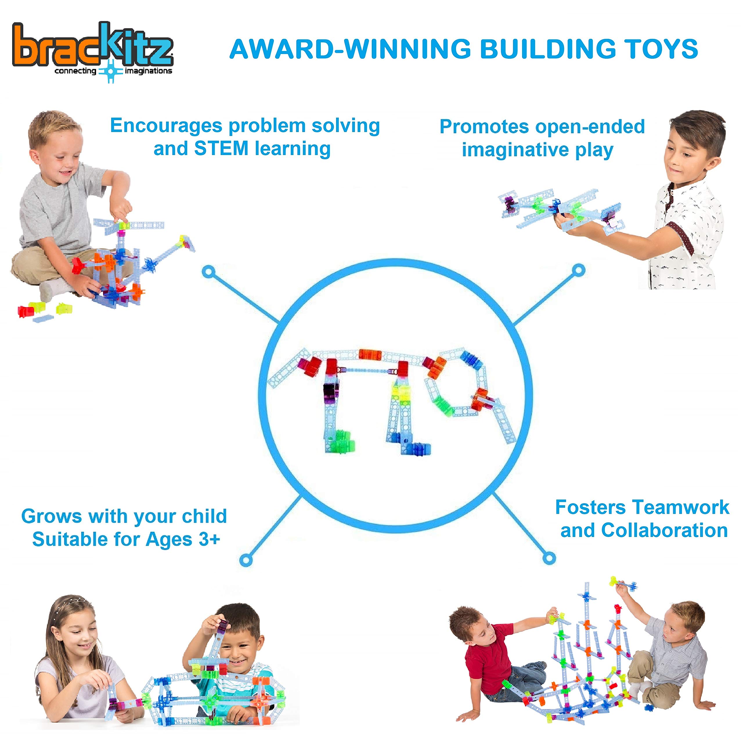 Brackitz Mini STEAM Education Center | STEM Construction Building Block Toy | Sensory Learning Toys for Children PreK-6 | 204 Pc Set