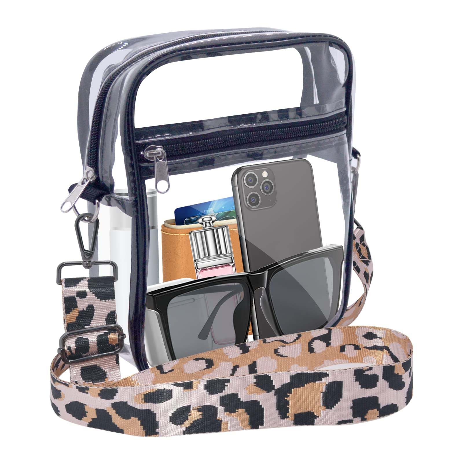 AGECASH A Clear Purses For Women Stadium, TPU Material with Designed Big Leopard Style Shoulder Strap,Stadium Bag
