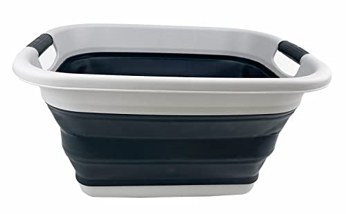 SAMMART 25L (6.6 Gallon) Collapsible Laundry Basket/Tub - Foldable Storage Container/Organizer - Portable Washing Bin - Space Saving Hamper, Water Capacity: 19L (5 Gallon) (Grey/Slate Grey)