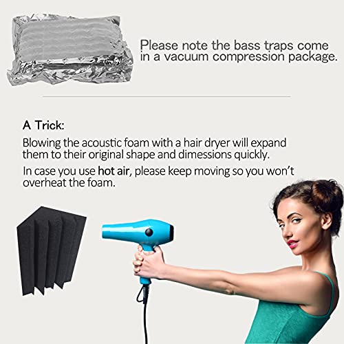 Acoustic Foam Bass Traps -12 Pack Wall Corner Studio Foam Blocks 12" X 7" X 7" Low-Frequency Sound Absorption Material for Home Studio and Theater etc. (12 Pack, Bass traps)