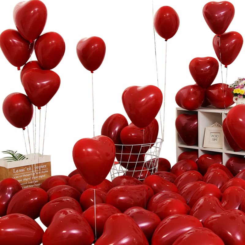 AnnoDeel 50pcs 10inch Red Heart Balloons, Red Heart thick Ruby Double Latex Balloons for Love Bride Wedding Valentine Day Party Decoration Supply