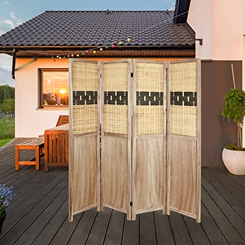 Babion 4 Panel Room Divider, Grass Willow Hand-Woven Screen, Room Dividers and Folding Privacy Screens, Modern Wall Dividers Room Bedroom Decoration, Dividers for Home Office -Brown and Black