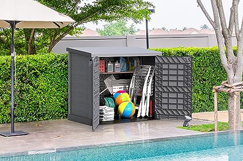 Duramax Cedargrain StoreAway 1200L Plastic Garden Storage Shed/Flat Lid - Outdoor Storage Bike Shed – Durable & Strong Construction– Ideal for Tools, Bikes, BBQs & 2X 240L Bins, 145x85x125 cm, Grey