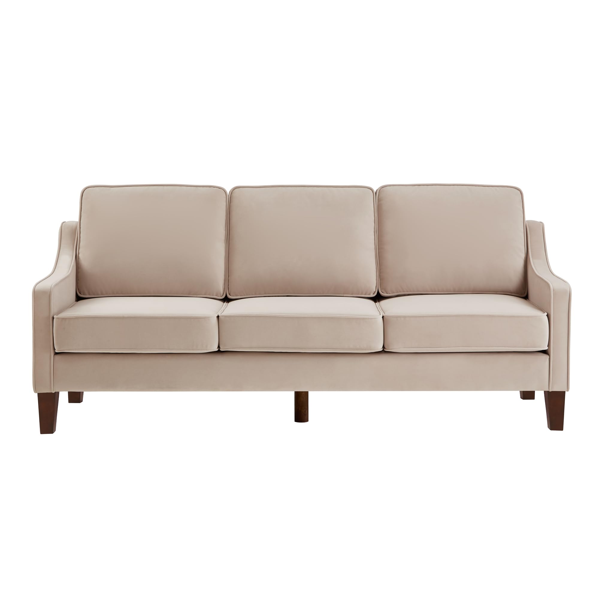 FAVSH Velvet Upholstered 3 Seats Sofa Couch with Wooden Legs and Removable Cushions for Livingroom,Apartment,Office,Taupe, 74" W