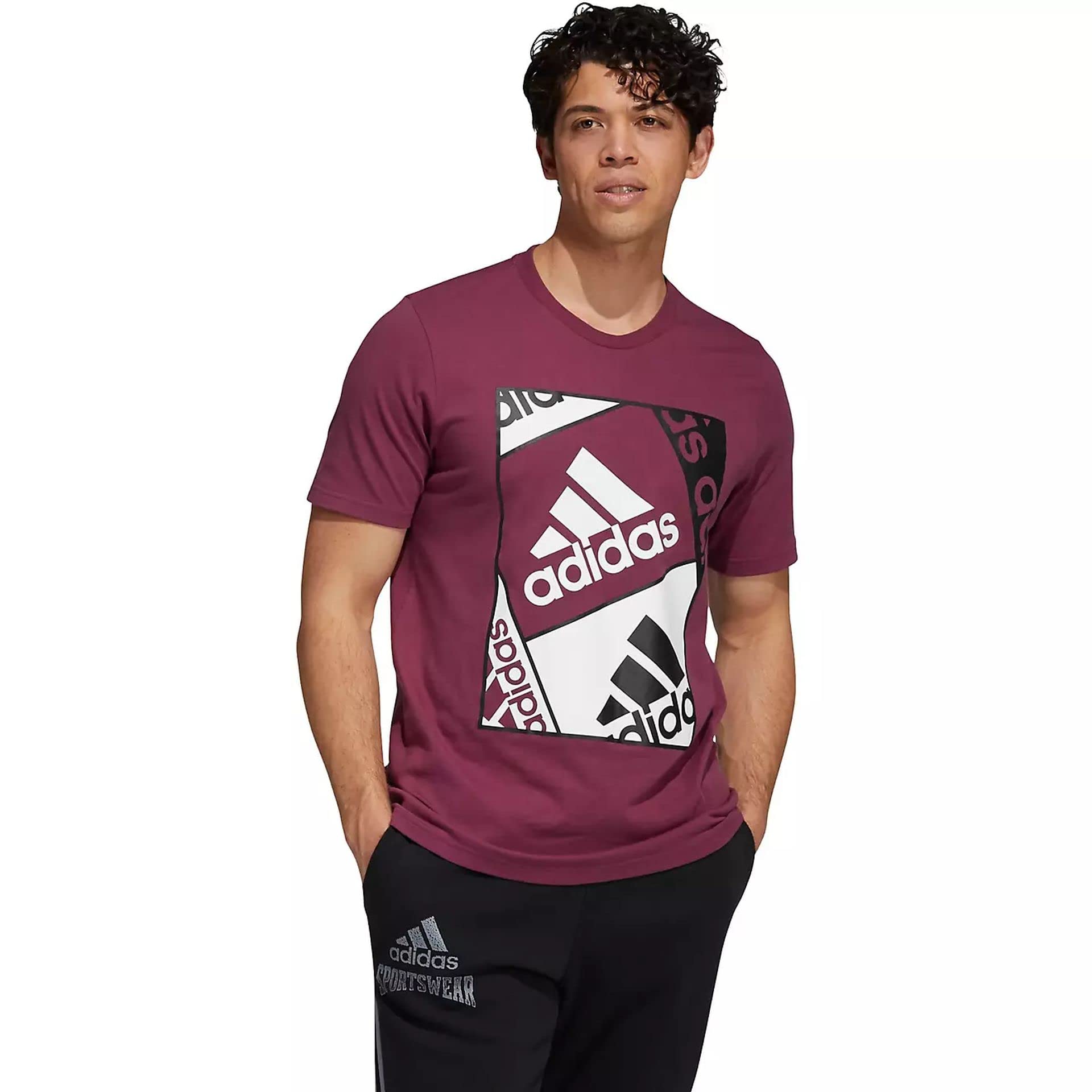 adidas Men's Badge of Sport Graphic T-Shirt Dark Red Sie 2XL