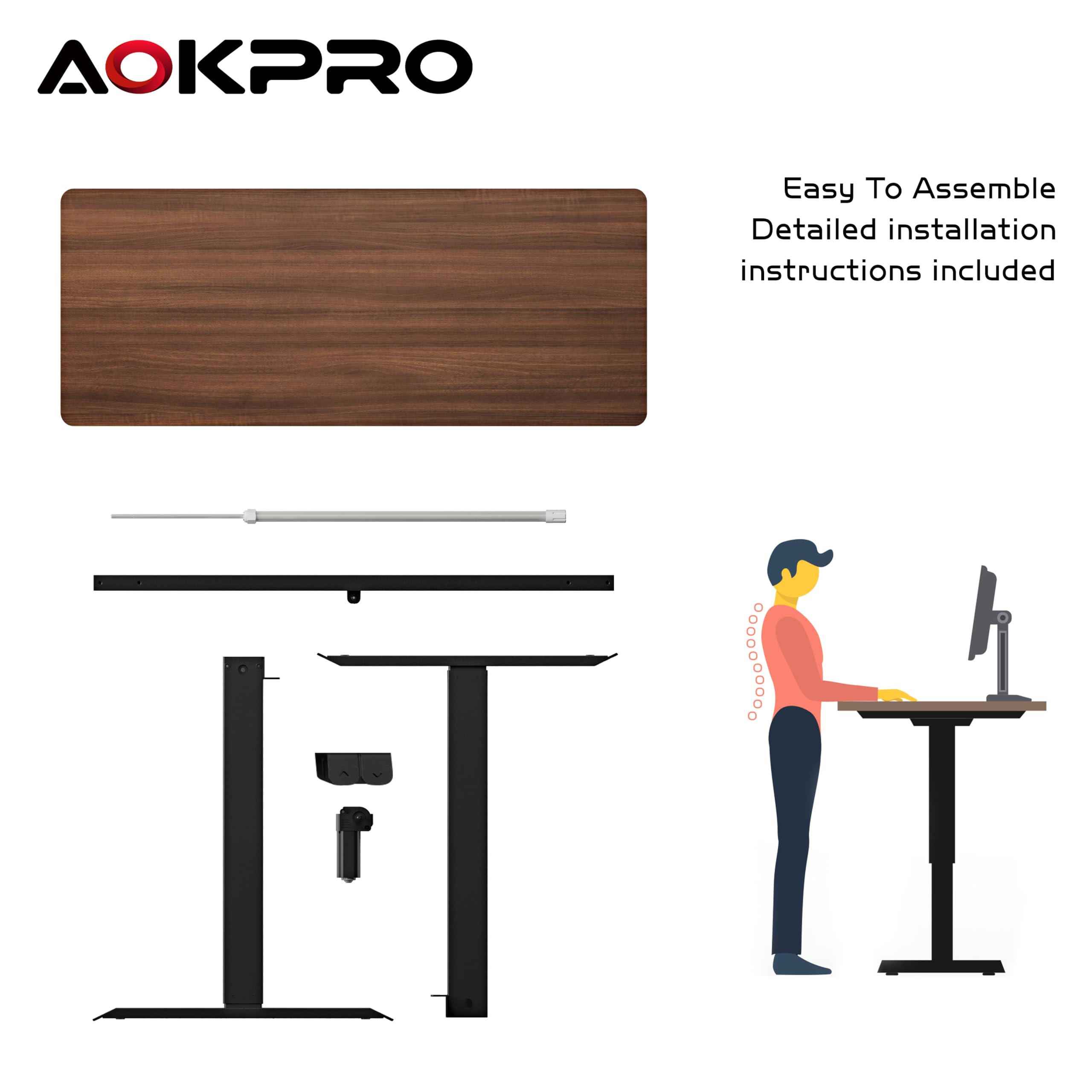 AokPro Electric Standing Desk Electric Height Adjustable Desk Stand up Desk with Memory preset Button Ergonomic Sit Stand Desk for Home Office Black Frame (Single-Motor)