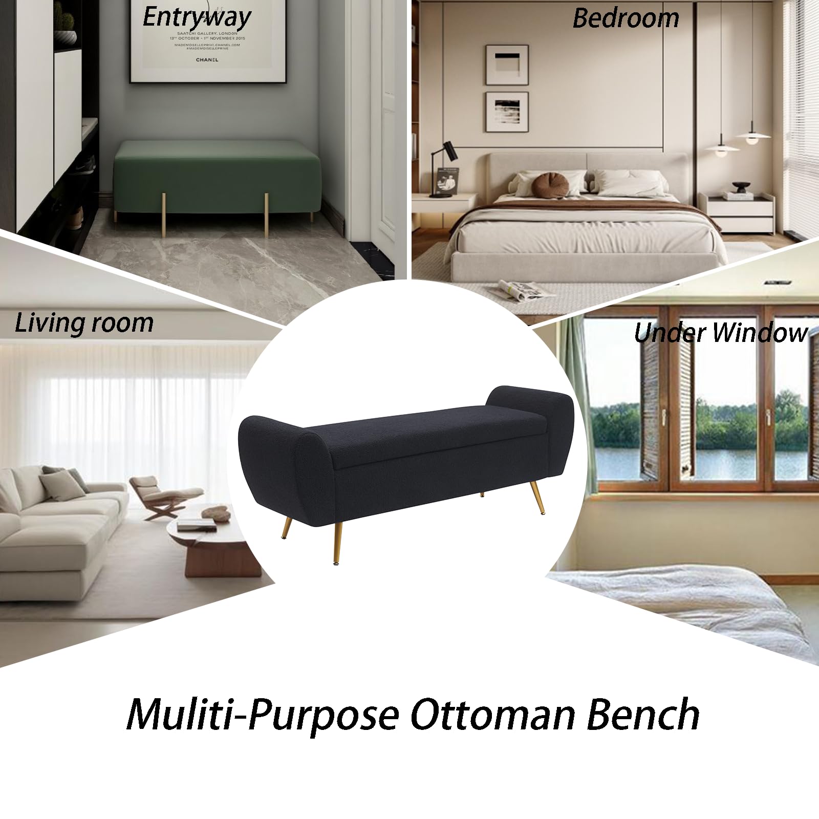 AIITTCC Teddy Storage Bench for Bedroom, Extra Long Boucle Bench for King Size Bed, Modern Upholstered End of Bed Ottoman Bench with Arms for Entryway Living Room (Grey)