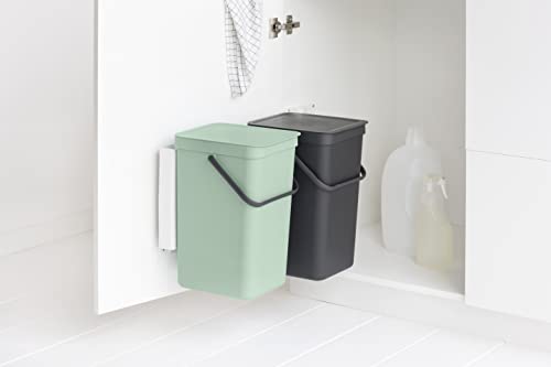 Brabantia Sort & Go Built-in Cupboard Recycling Cans (2 x 4.2 Gal/Dark Gray & Jade Green) Double Door Mounted Trash Organisers with Handles & Removable Lids