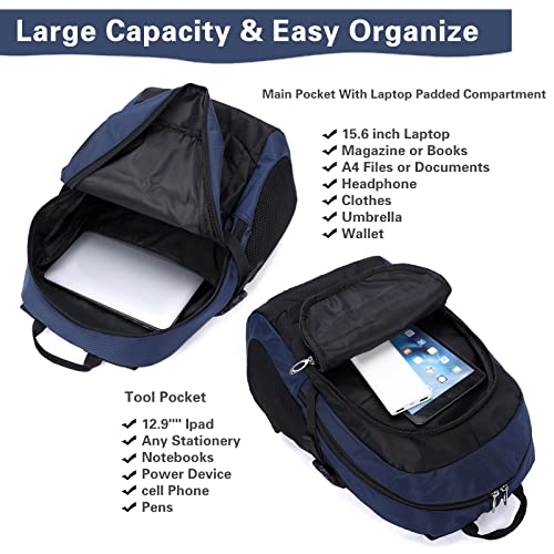 BEFUNIRISE Kids School Backpack For Boy And Girl,Large Capacity High Middle Elementary Primary Students Teens Sports Bookbag (Navy)