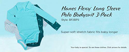 Hanes Ultimate Baby Flexy 3 Pack Long Sleeve Polo Bodysuits, Blues, 0-6 Months