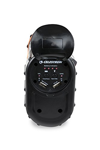 Celestron - PowerTank Lithium Pro Telescope Battery – Rechargeable Portable 12V Power Supply for Computerized Telescopes – 17 hour capacity/ 158.74Wh - Red/White LED Light - 2 USB Ports, Black(18768)